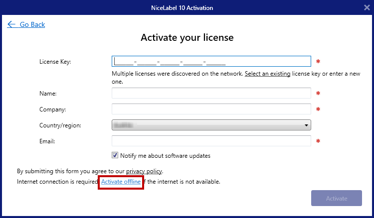License key activation – NiceLabel Help Center