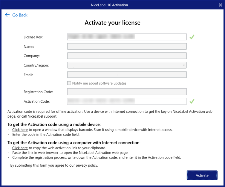 License key activation – NiceLabel Help Center