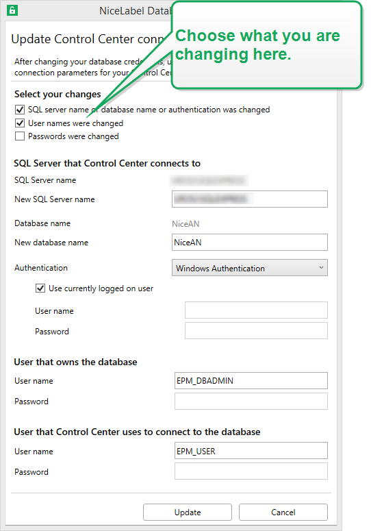 Updating your database connection settings – NiceLabel Help Center