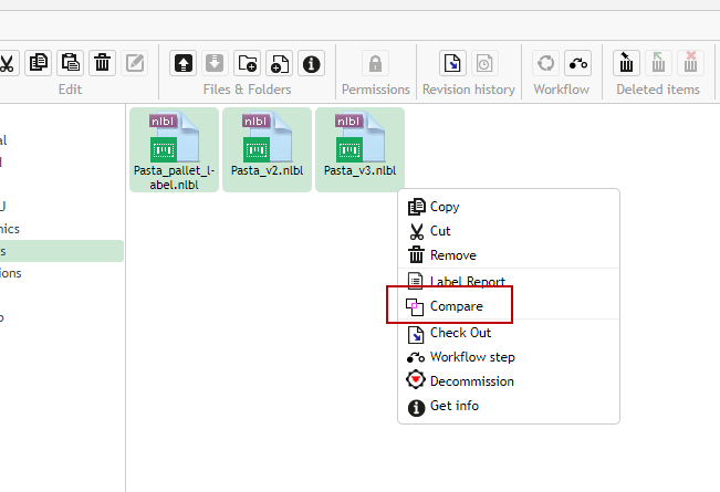 Comparing label files – NiceLabel Help Center
